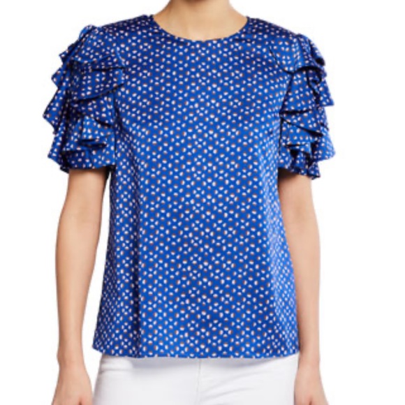 kate spade | Tops | Kate Spade New York Geo Dot Crewneck Rufflesleeve Satin Top | Poshmark